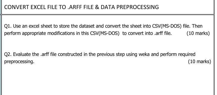 Solved CONVERT EXCEL FILE TO .ARFF FILE & DATA PREPROCESSING | Chegg.com
