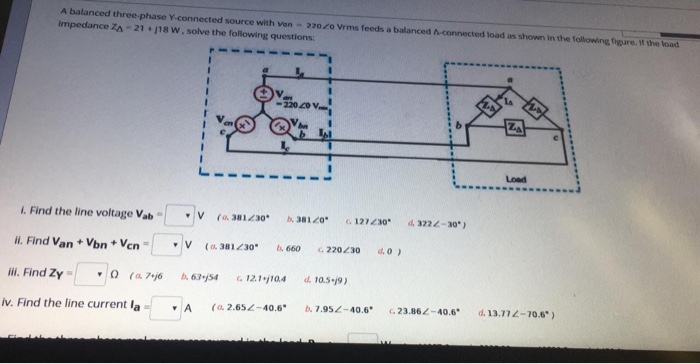 Solved A balanced three phase Y-connected source with ven - | Chegg.com
