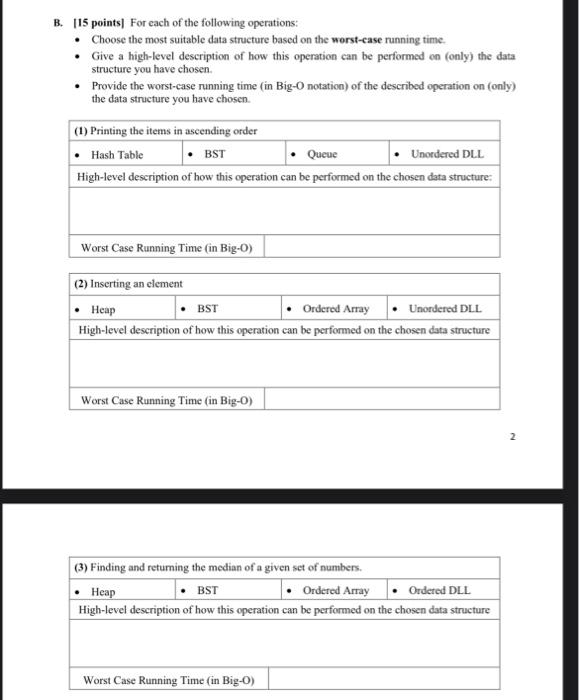 Solved B. [15 points] For each of the following operations: | Chegg.com