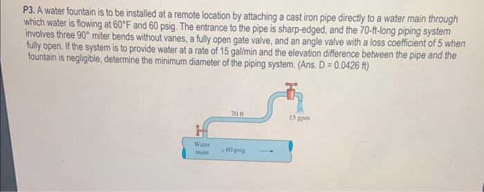 Solved P3. A water fountain is to be installed at a remote | Chegg.com