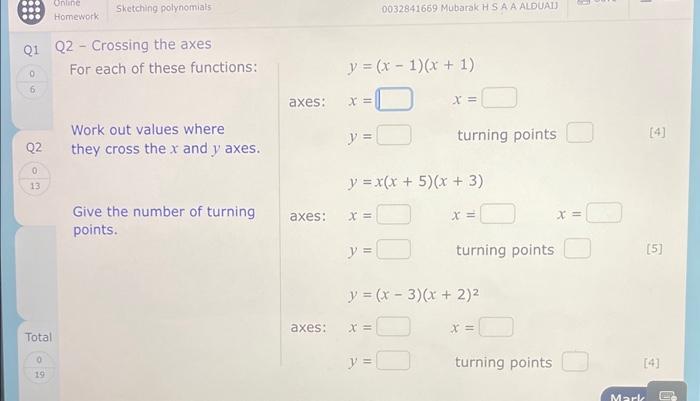 Solved Q2 - Crossing the axes For each of these functions: | Chegg.com