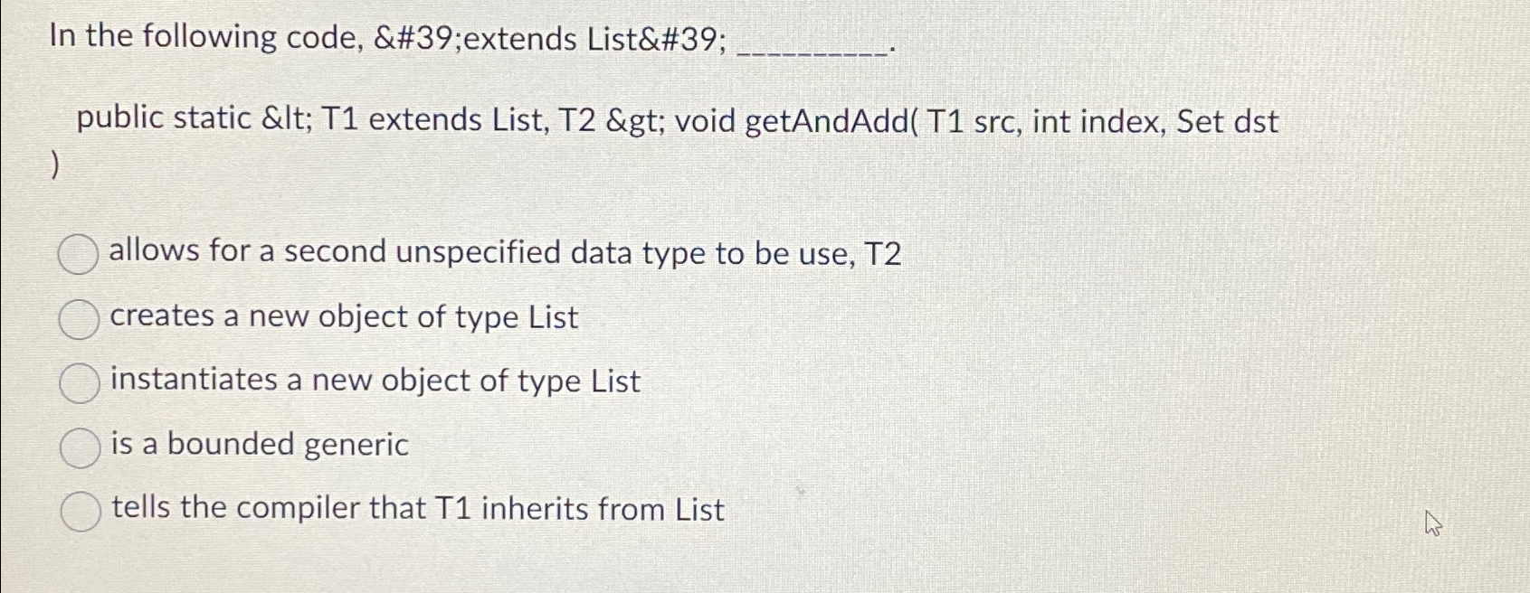 Solved In the following code, ' ﻿extends List'public static | Chegg.com