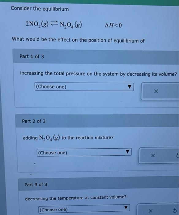 Solved Consider the equilibrium 2NO2(g)⇌N2O4(g)ΔH