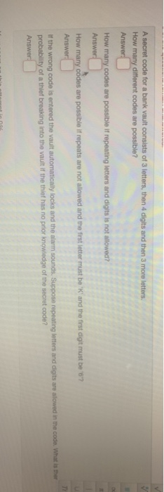 Solved A secret code for a bank vault consists of 3 letters, | Chegg.com