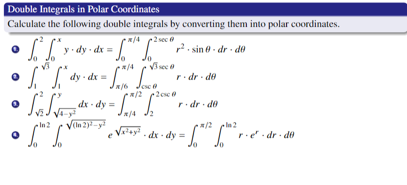 Solved Double Integrals in Polar CoordinatesCalculate the | Chegg.com