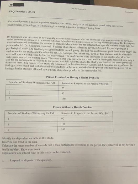 Solved FRQ Practice 1 23-24 1. You should present a cogent | Chegg.com