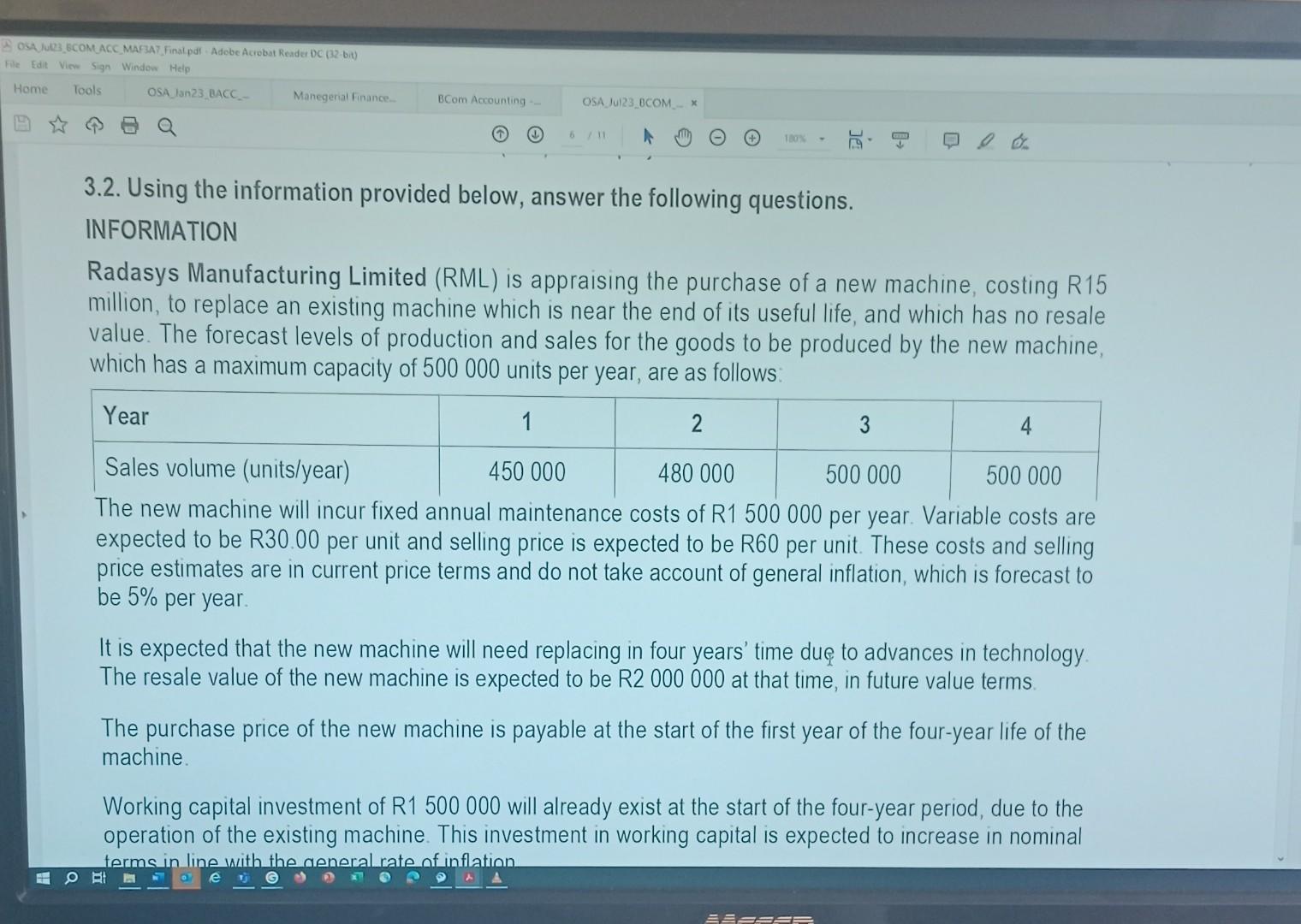 Solved 3.2. Using the information provided below, answer the | Chegg.com