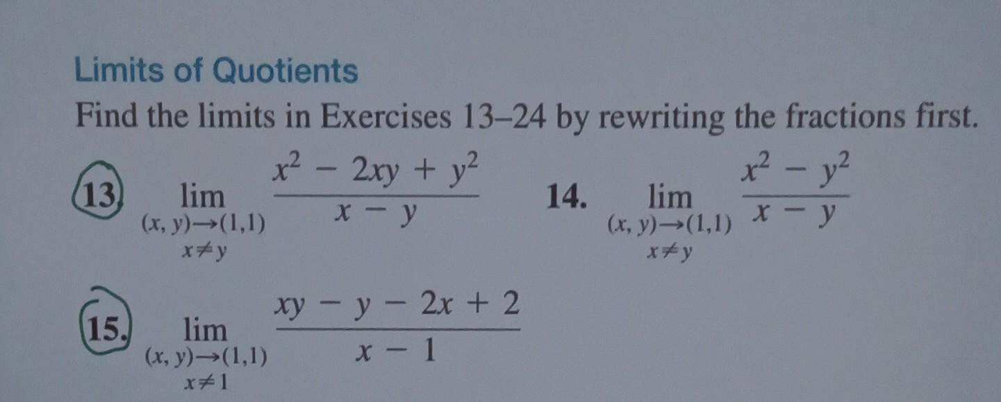 Solved Limits of Quotients Find the limits in Exercises | Chegg.com