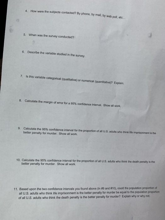 STAT 1350: Elementary Statistics Sample Survey & | Chegg.com