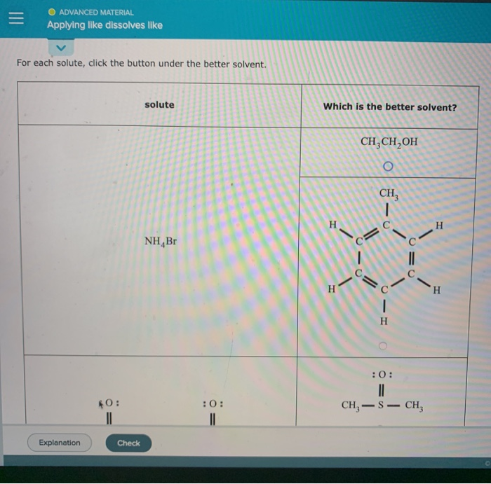 Solved O ADVANCED MATERIAL Applying like dissolves like For | Chegg.com