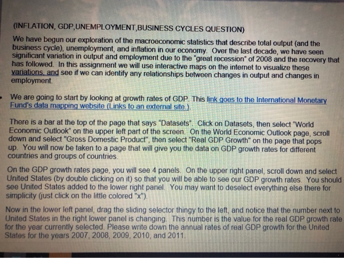 (INFLATION, GDP,UNEMPLOYMENT,BUSINESS CYCLES | Chegg.com