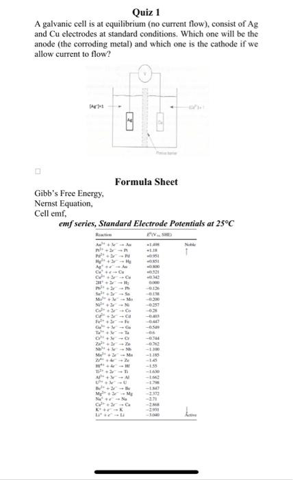 A galvanic cell is at equilibrium (no current flow), | Chegg.com