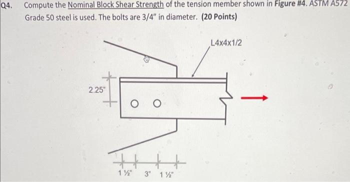 Solved Q4. Compute the Nominal Block Shear Strength of the | Chegg.com