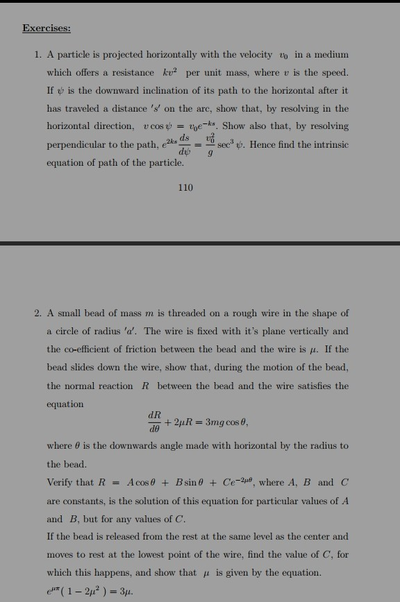 Solved Exercises 1 A Particle Is Projected Horizontally