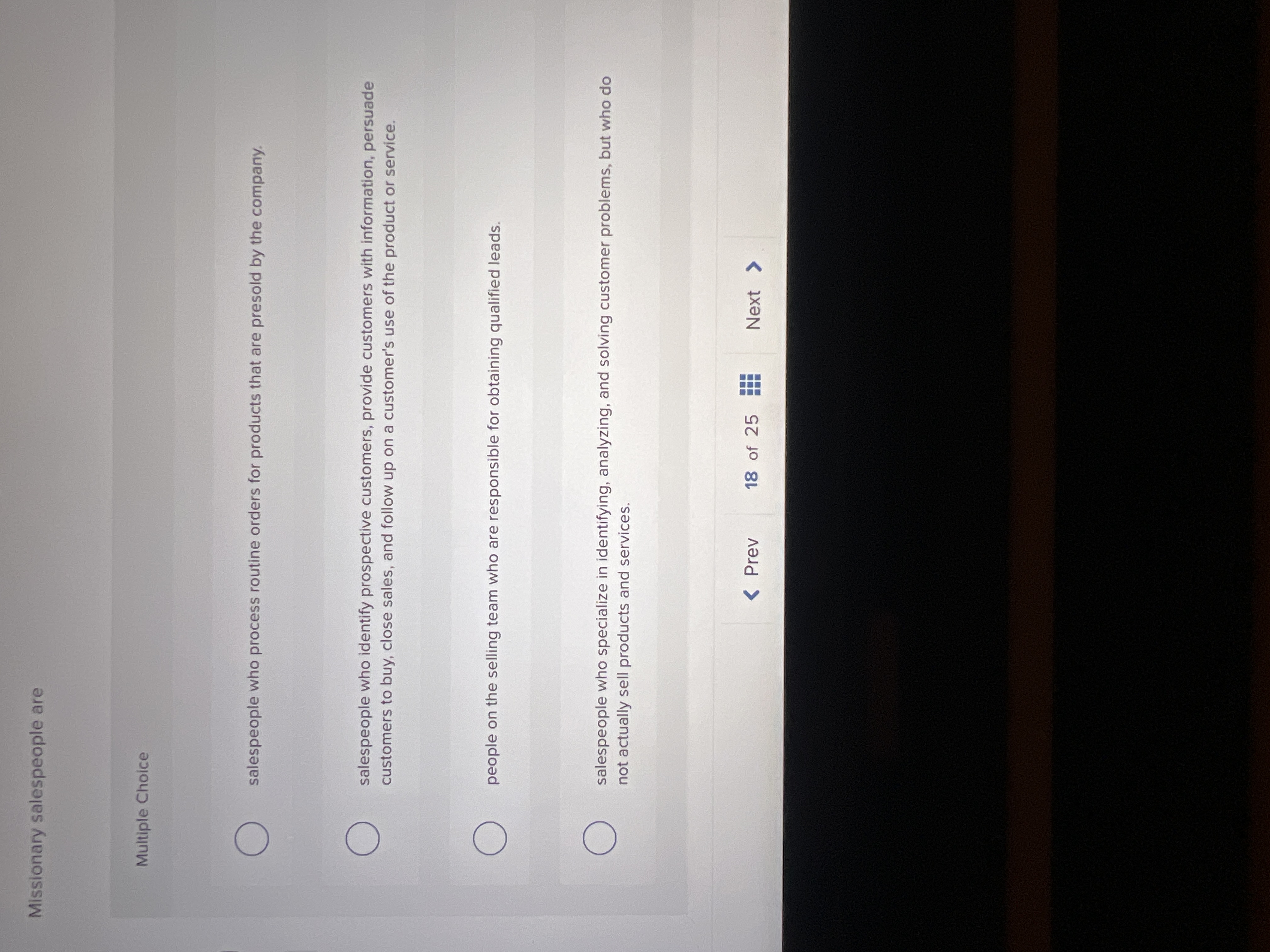 Solved Multiple Choicesalespeople who process routine orders | Chegg.com