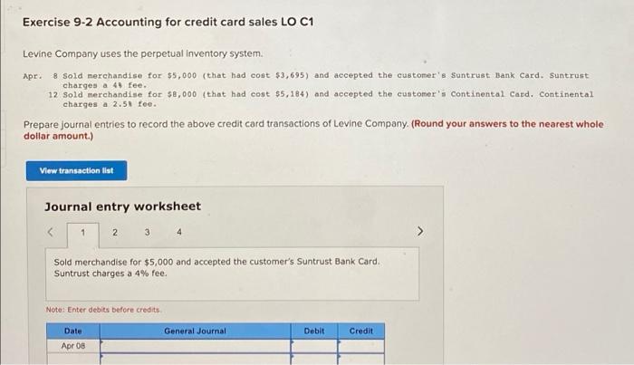 Solved Exercise 9-2 Accounting for credit card sales LO C1 | Chegg.com