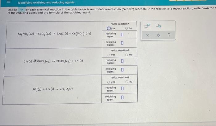 Solved Identifying oxidizing and reducing agents Decide er | Chegg.com