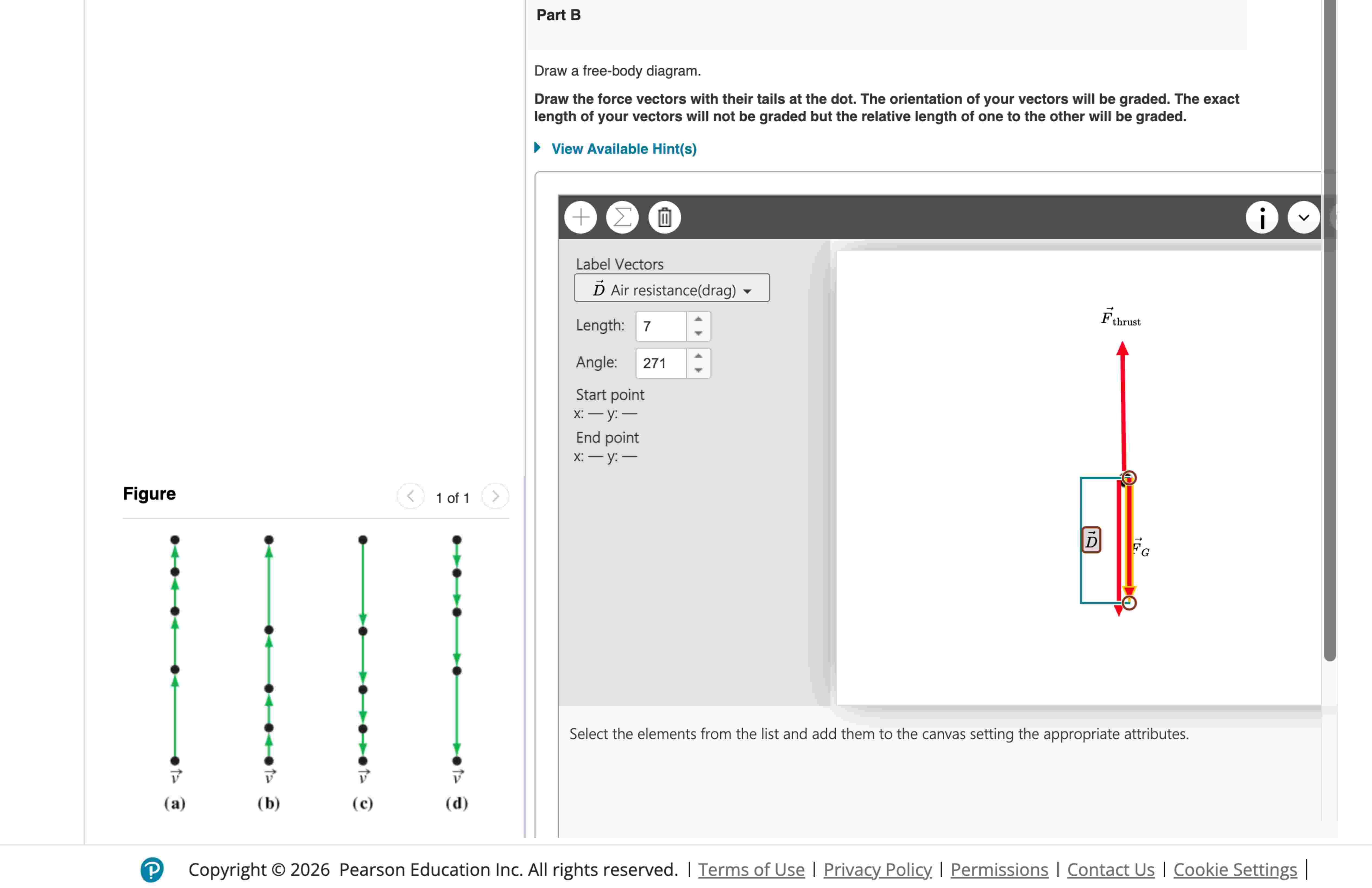 Part BDraw a free-body diagram.Draw the force vectors | Chegg.com
