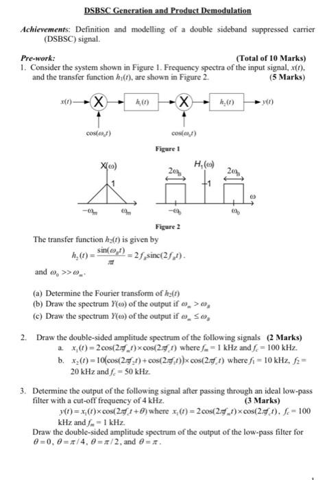 Solved DSBSC Generation and Product Demodulation | Chegg.com