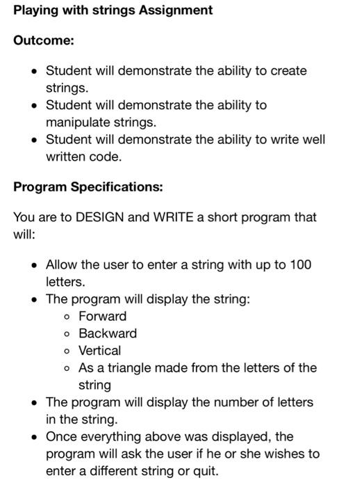 Solved Playing with strings Assignment Outcome: - Student | Chegg.com