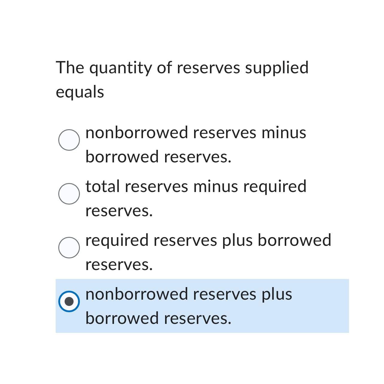 Solved The quantity of reserves supplied equalsnonborrowed | Chegg.com
