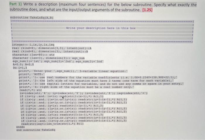 Solved Part 1) Write a description (maximum four sentences) | Chegg.com