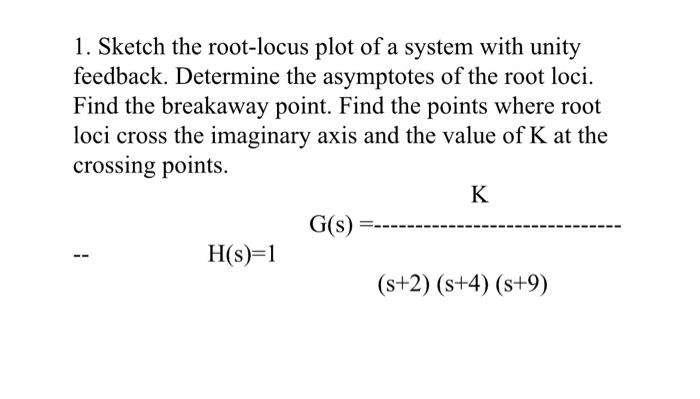 Solved 1. Sketch the root-locus plot of a system with unity | Chegg.com