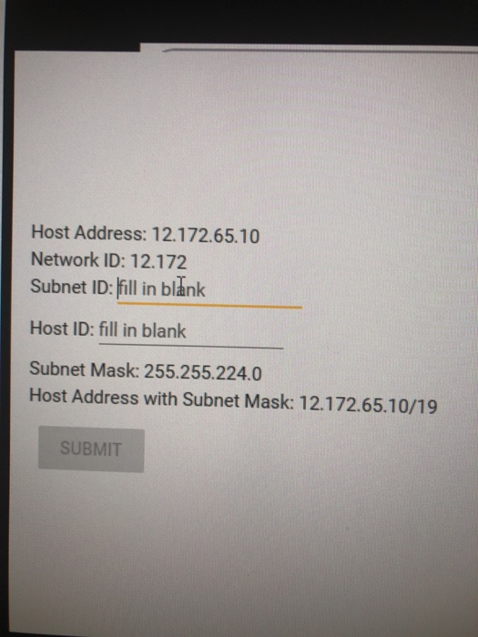 Solved Host Address: 12.172.65.10 Network ID: 12.172 Subnet | Chegg.com