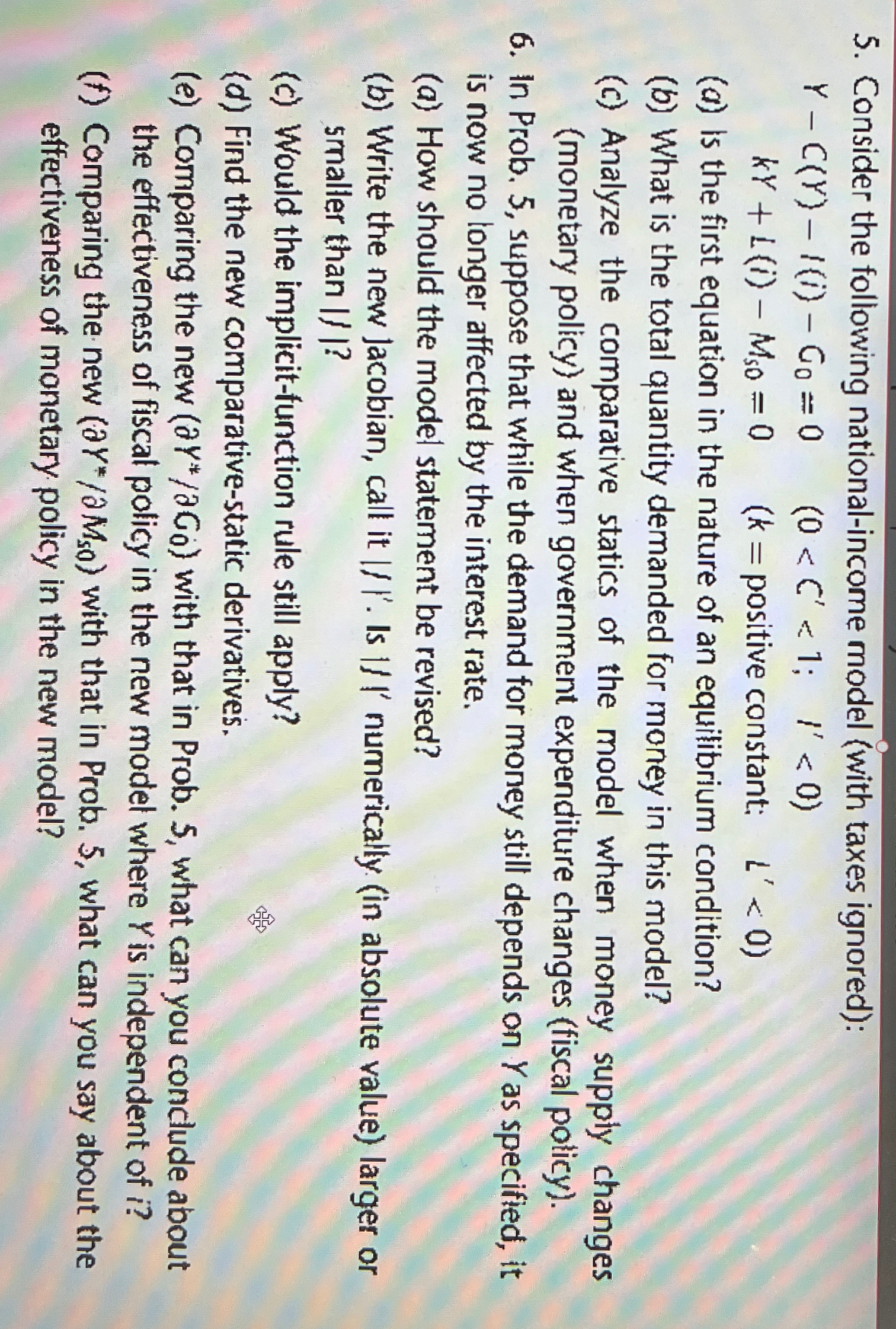 Consider the following national-income model (with | Chegg.com