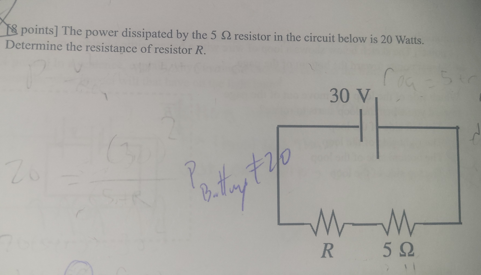 Solved 18 ﻿points] ﻿The power dissipated by the 5Ω ﻿resistor | Chegg.com