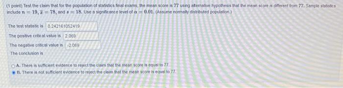 Solved (1 point) Test the claim that for the population of | Chegg.com