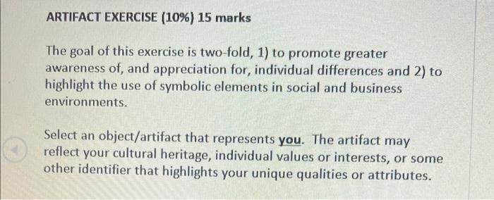 Solved ARTIFACT EXERCISE (10\%) 15 marks The goal of this | Chegg.com
