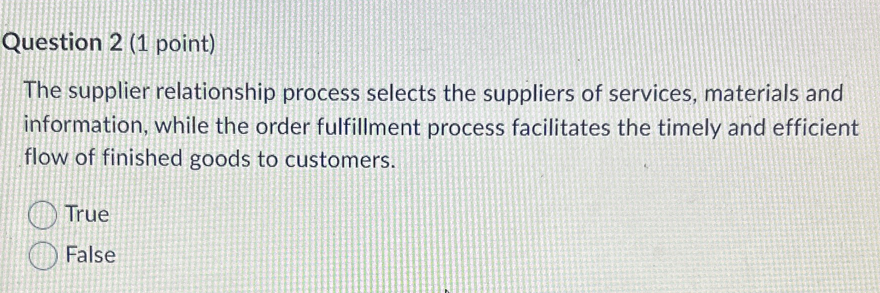 Solved Question 2 (1 ﻿point)The supplier relationship | Chegg.com