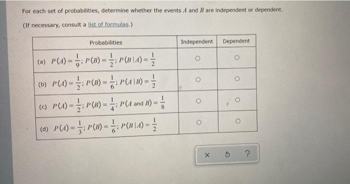 Solved For each set of probabilities, determine whether the | Chegg.com