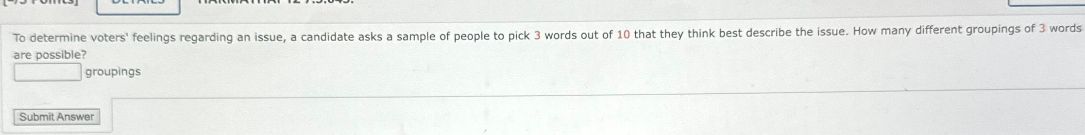Solved are possible?groupings | Chegg.com