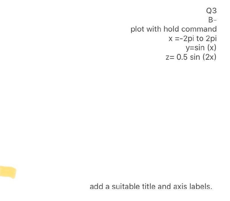 Solved Q3 B- plot with hold command X =-2pi to 2pi y=sin (x) | Chegg.com