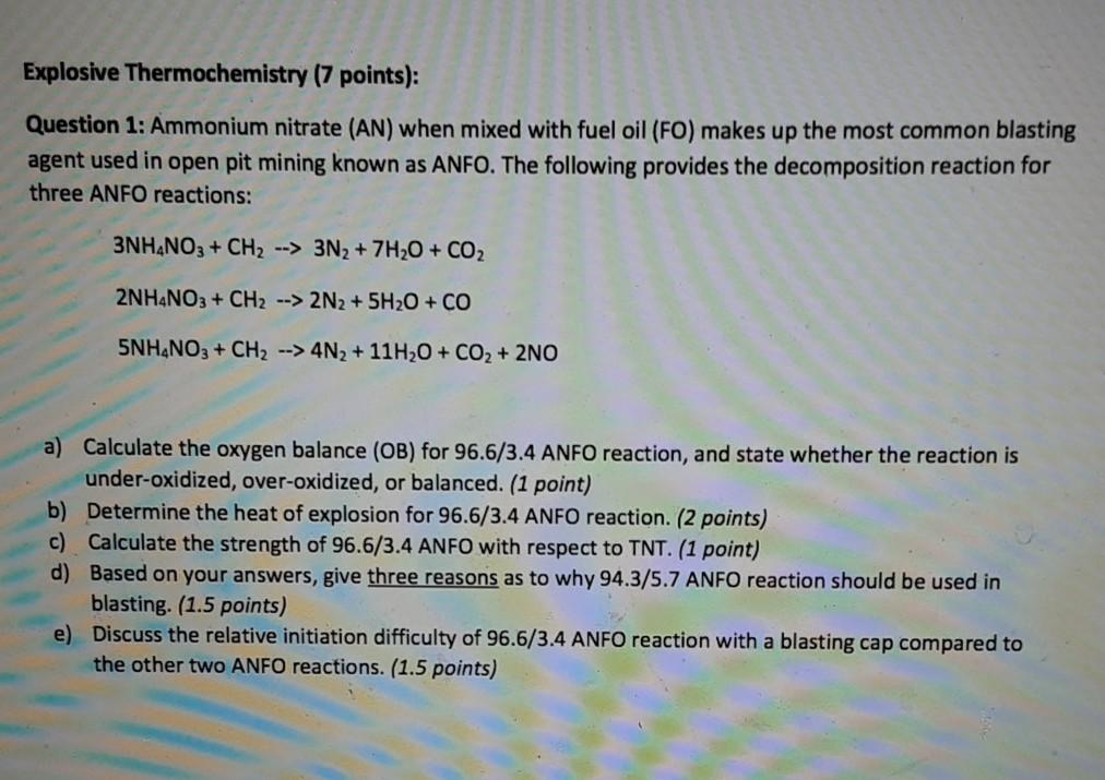 Explosive Thermochemistry (7 points): Question 1: | Chegg.com