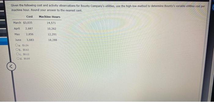 Solved Given the following cost and activity observations | Chegg.com