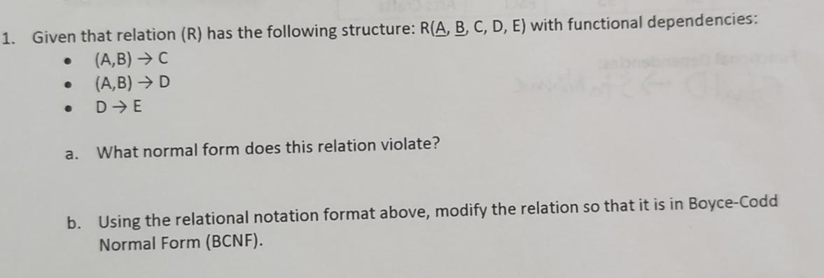 Solved Given that relation (R) ﻿has the following structure: | Chegg.com