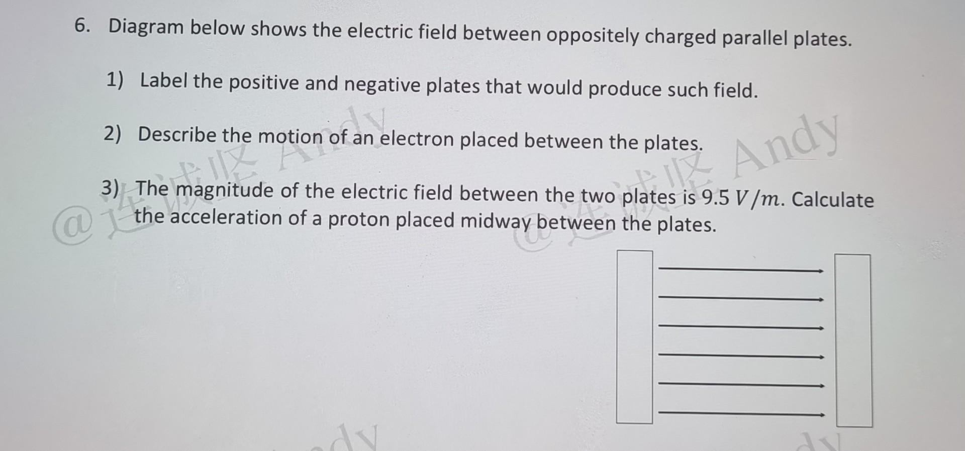 Solved 6. Diagram below shows the electric field between | Chegg.com