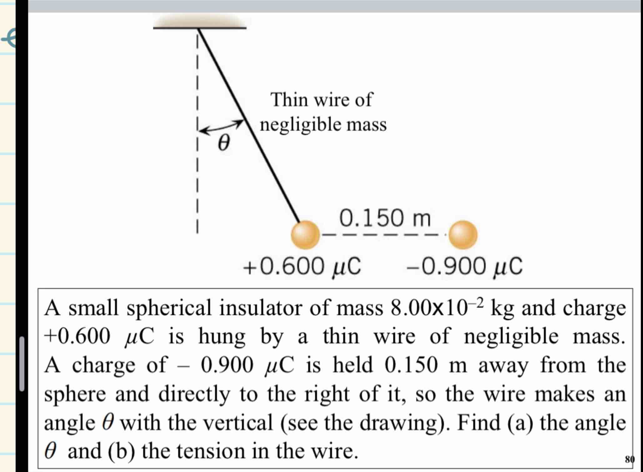 Solved A small spherical insulator of ﻿mass 8.00×10-2kg ﻿and | Chegg.com