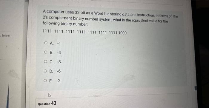 Solved A computer uses 32-bit as a Word for storing data and | Chegg.com