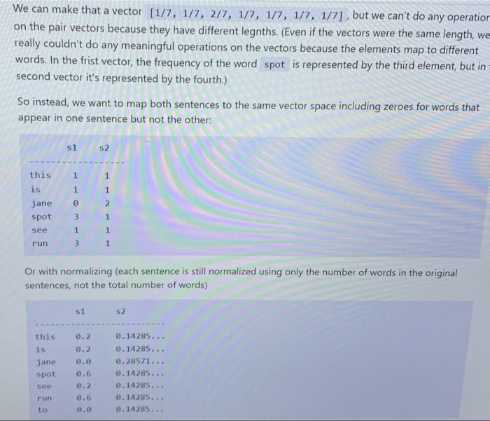Solved Part 2: Term Frequency Vectors a In homework 5.3, we | Chegg.com