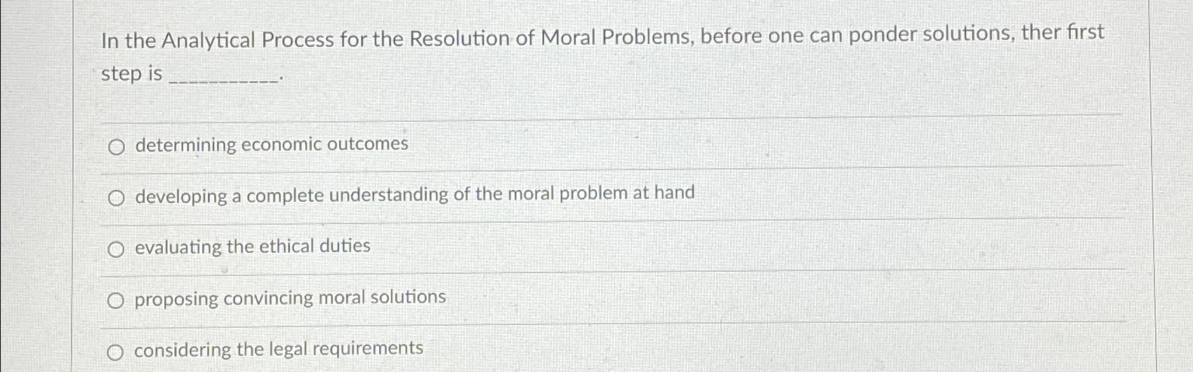 Solved In the Analytical Process for the Resolution of Moral | Chegg.com