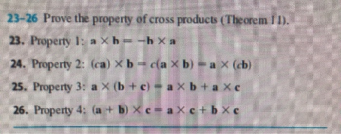 Solved 23-26 Prove the property of cross products (Theorem | Chegg.com