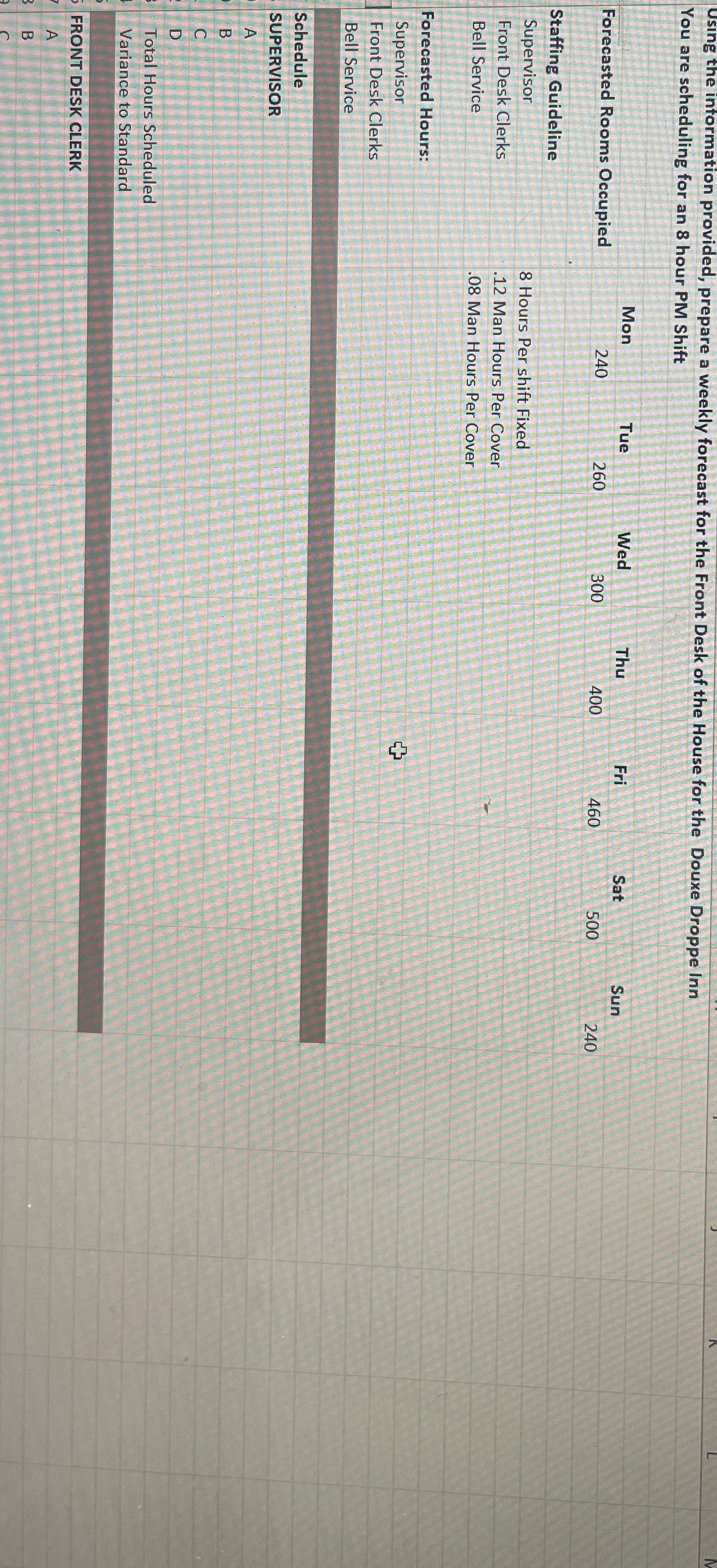 Solved Using the information provided, prepare a weekly | Chegg.com