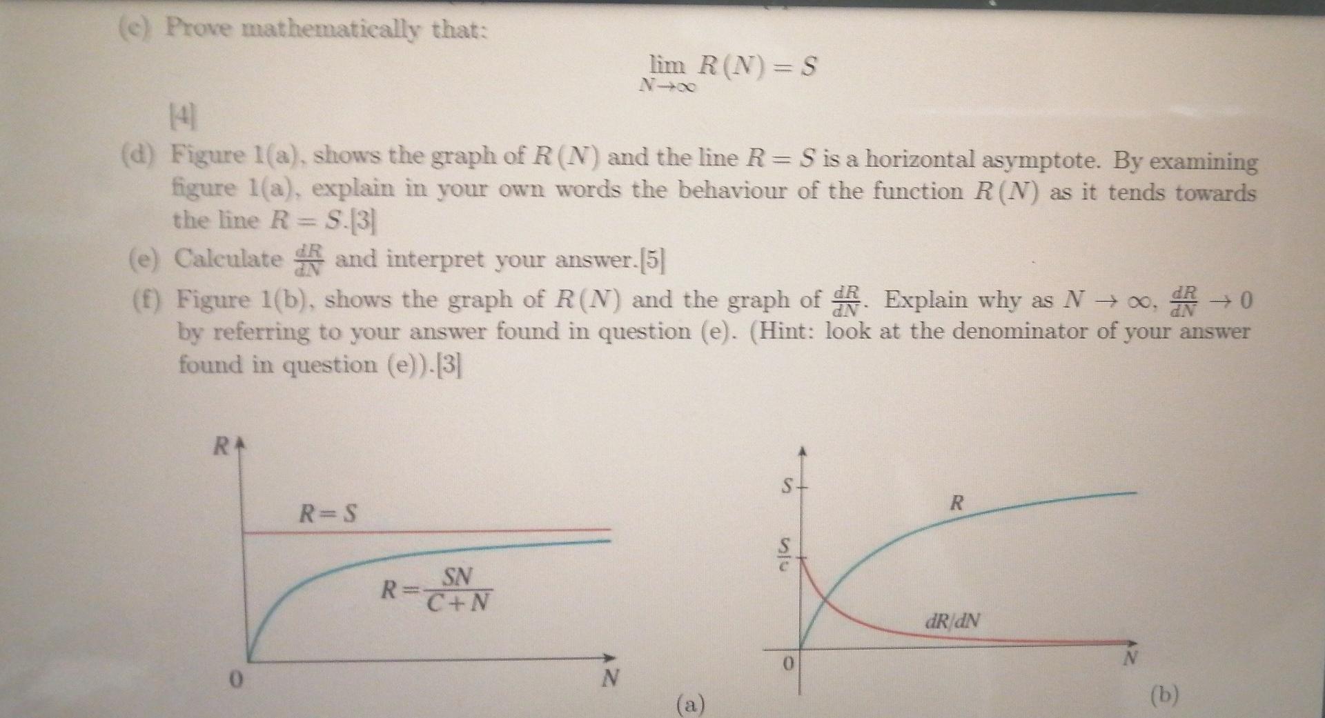 Solved (e) Prove mathematically that: lim R (N) = S N20 (d) | Chegg.com