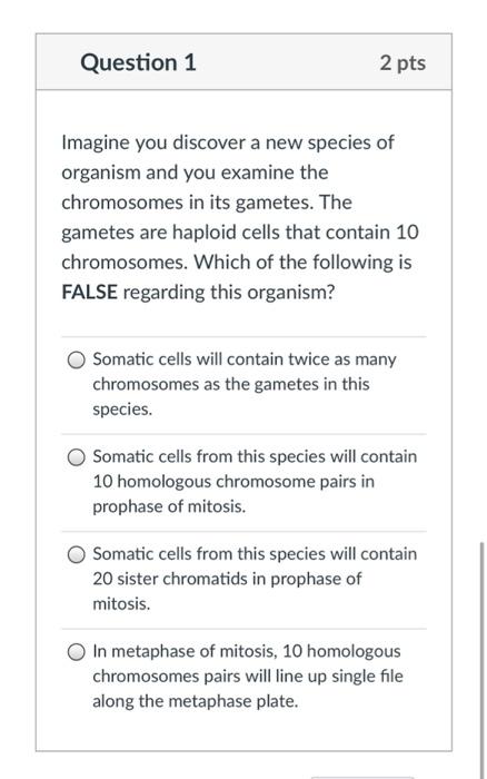 Solved Question 1 2 pts Imagine you discover a new species | Chegg.com