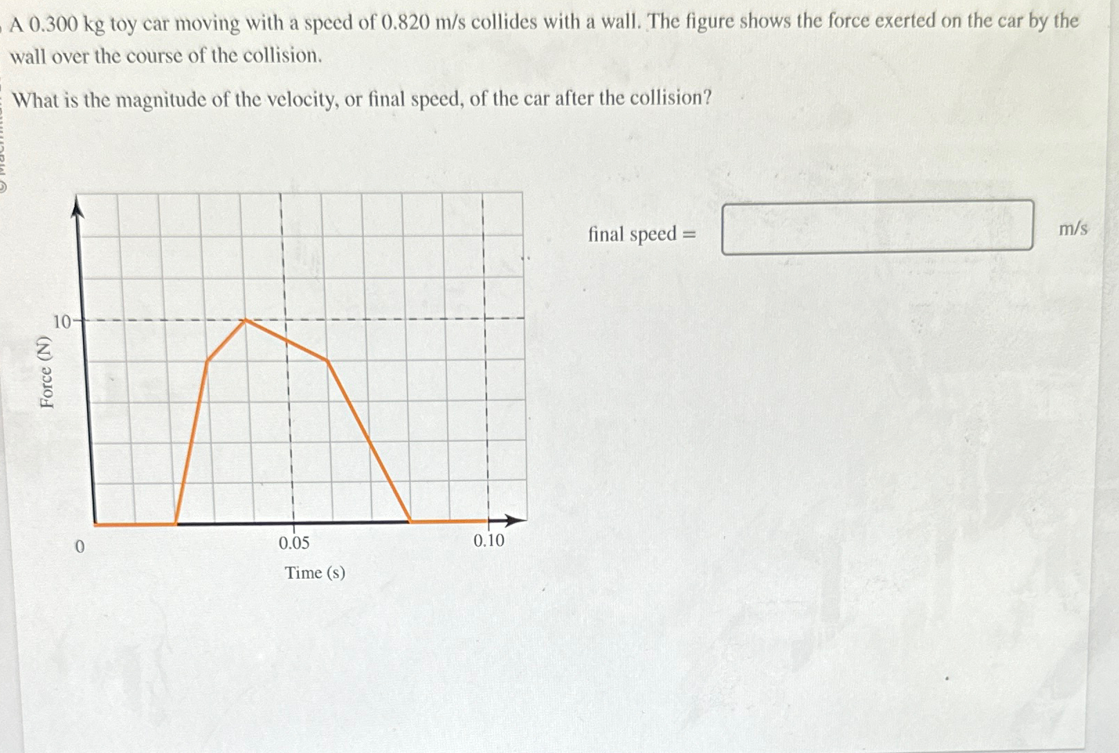 Solved A 0.300kg ﻿toy car moving with a speed of 0.820ms | Chegg.com