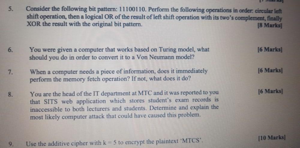 Solved 5. Consider the following bit pattern: 11100110. | Chegg.com